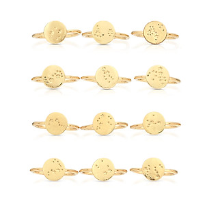 Lucky Feather Pisces Zodiac Sign Ring Gift Constellation Gifts for Women and Teen Girls, 14K Gold-Dipped Pisces Ring, One Size