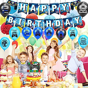 35pcs Blue Video Game Birthday Party Decorations For Boys,video Game Party Supplies Birthday Banner Balloons Cake Toppers For Kids Men Gamers Handheld Gamepad Theme Birthday Party Decoration