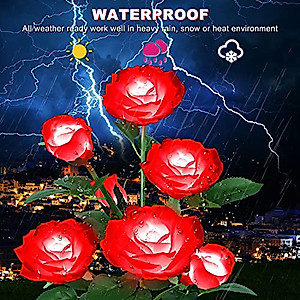 Calyla Outdoor Solar Lights Garden Stake Lights 7 Rose Flowers Path Solar Garden Lights Decorative Lights for Patio Yard Pathway Landscape Lighting (Red)