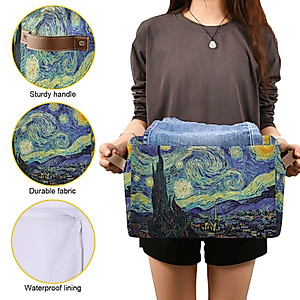 ALAZA Van Gogh Starry Night Large Storage Basket with Handles Foldable Decorative 1 Pack Storage Bin Box for Organizing Living Room Shelves Office Closet Clothes