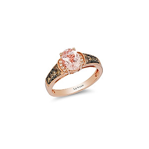 LE VIAN 1/4 Carat Diamond and 0.90 Carat Oval Morganite Milgrain Ring for Women in 14k Rose Gold (Fancy Brown/H-I, SI1-SI2, cttw) Promise Anniversary Ring Size 8.5 by LeVian