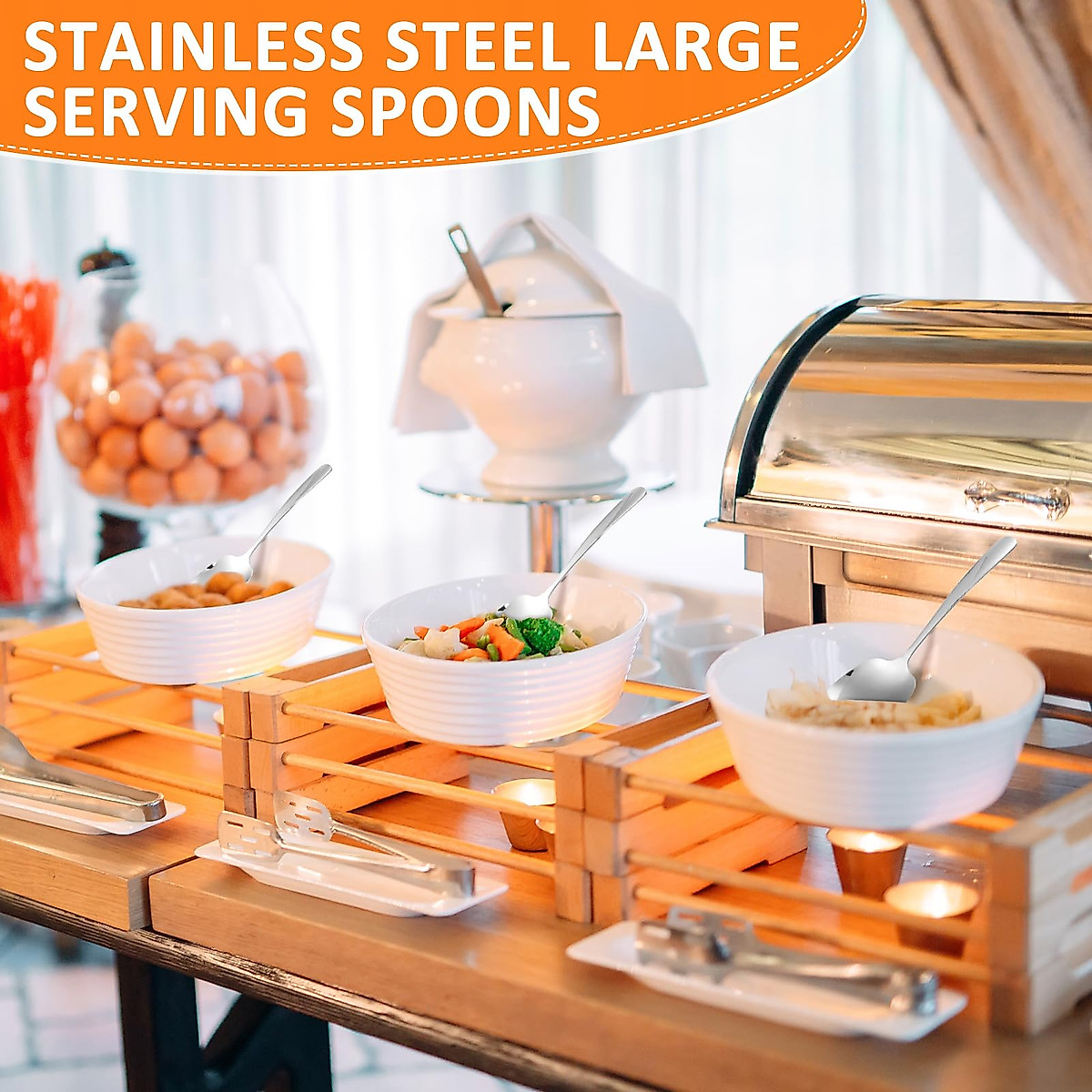 Uiifan 24 Pieces Serving Spoons Bulk 8.3 Inches Party Serving Spoons for Buffet Stainless Steel Serving Spoon Banquet Serving Utensils Spoons for Cooking Catering Food Kitchen, Silver, 8.3 x 2.4''