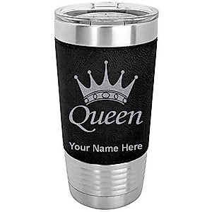 LaserGram 20oz Vacuum Insulated Tumbler Mug, Queen Crown, Personalized Engraving Included (Faux Leather, Black)