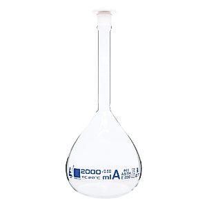 EISCO Volumetric Flask, 2000ml - ASTM, Class A - Polypropylene Stopper - Borosilicate 3.3 Glass