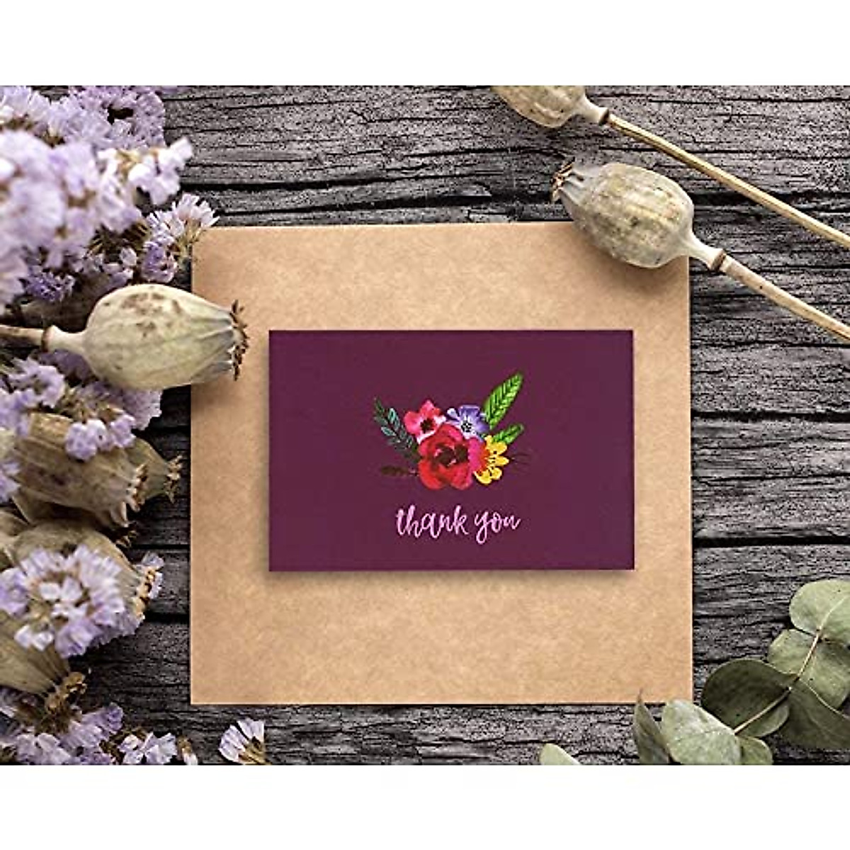 48 Pack Floral Thank You Cards with Envelopes, Blank Thank You Greeting Notes Bulk Box for Baby Shower, Bridal Shower, Graduation, Birthday & Wedding, 4x6 in