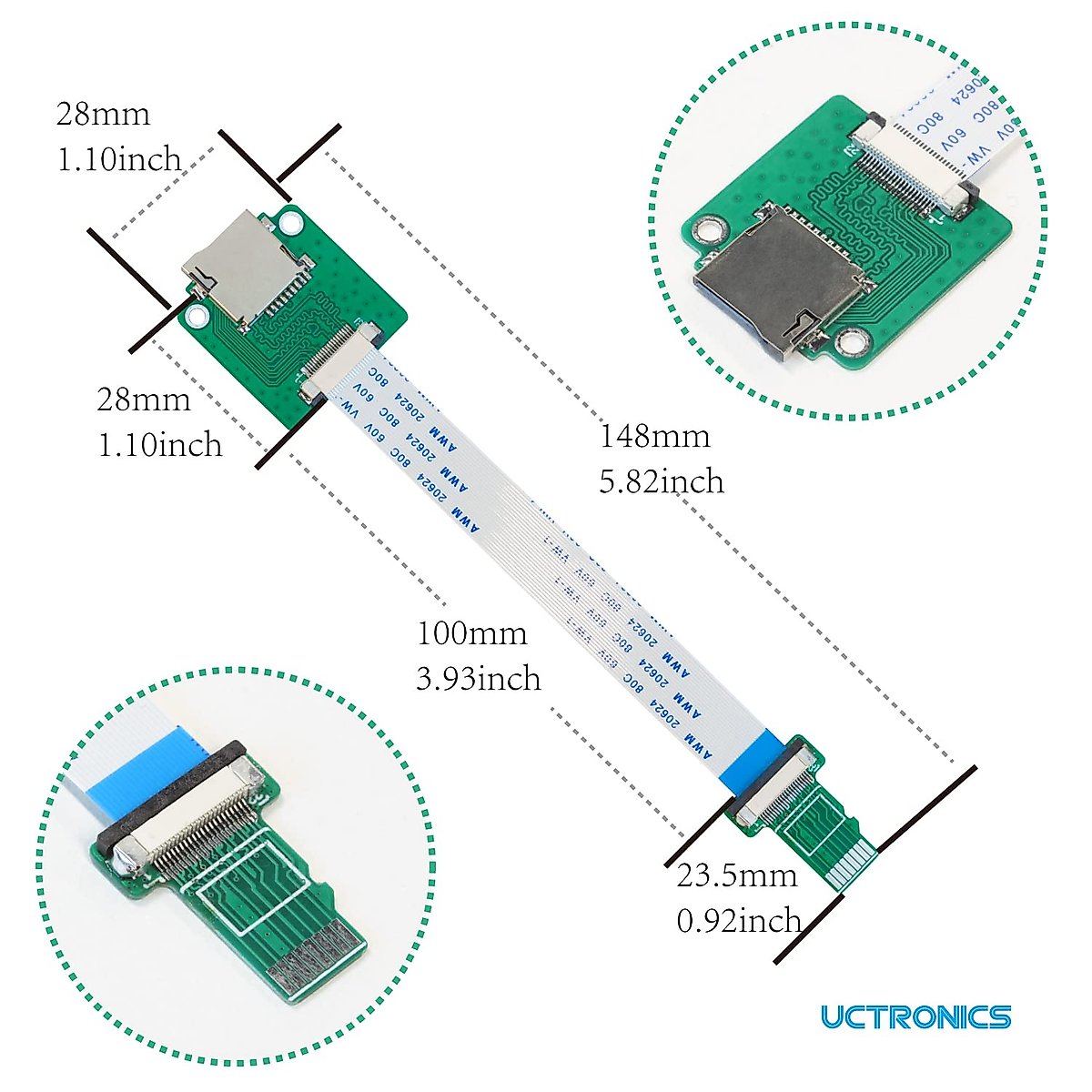 UCTRONICS Micro SD to Micro SD Card Male to Female Flexible Extender, 15cm/5.9in Micro SD Card Extension Cable Adapter Compatible with Raspberry Pi, Arduino, and 3D Printer, 4 Pack