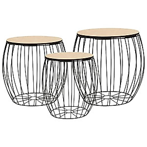 SLGSDMJ Vintage Coffee Table Set 3 Pieces Round Tabletop Furniture Side End Table with Metal Legs for Living Room, Bedroom, Office Poplar Plywood Iron