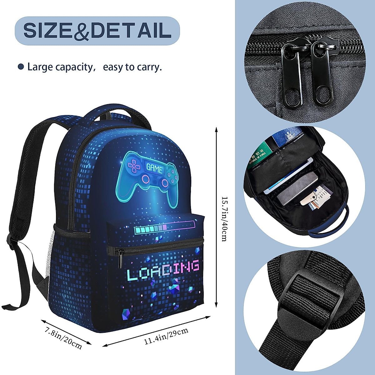 SENROLAN Abstract Gamepad Backpack Games Gaming Travel Laptop Backpack Water Resistant Bags Bookbag Travel Hiking Camping Daypack for Adults Teens Boys Girls