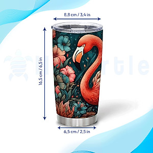 Hyturtle Personalized Gifts For Flamingo Lover - Flamingo Prints Custom Name Stainless Steel Tumbler 20oz With Lid - Idea Bird, Animal lover Gift For Women Girl On Birthday, Christmas