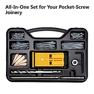 MulWark Mini Wood Pocket Hole Jig Kit - Two Pocket Screw Jig Kit with Drill Guide, Square Driver Bit, Hex Wrench, Step Drill Bit, Wooden Plugs and Screws - Mini Pocket Jig Hole Kit for Joinery Work