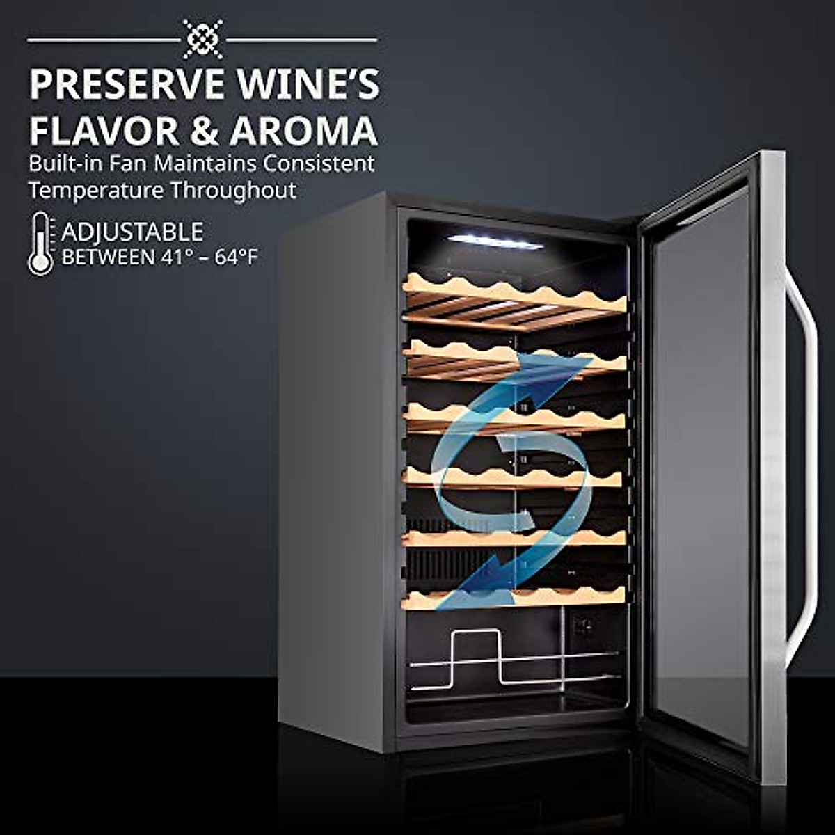 Ivation 34 Bottle Compressor Wine Cooler Refrigerator w/Lock | Large Freestanding Wine Cellar For Red, White, Champagne or Sparkling Wine | 41f-64f Digital Temperature Control Fridge Stainless Steel