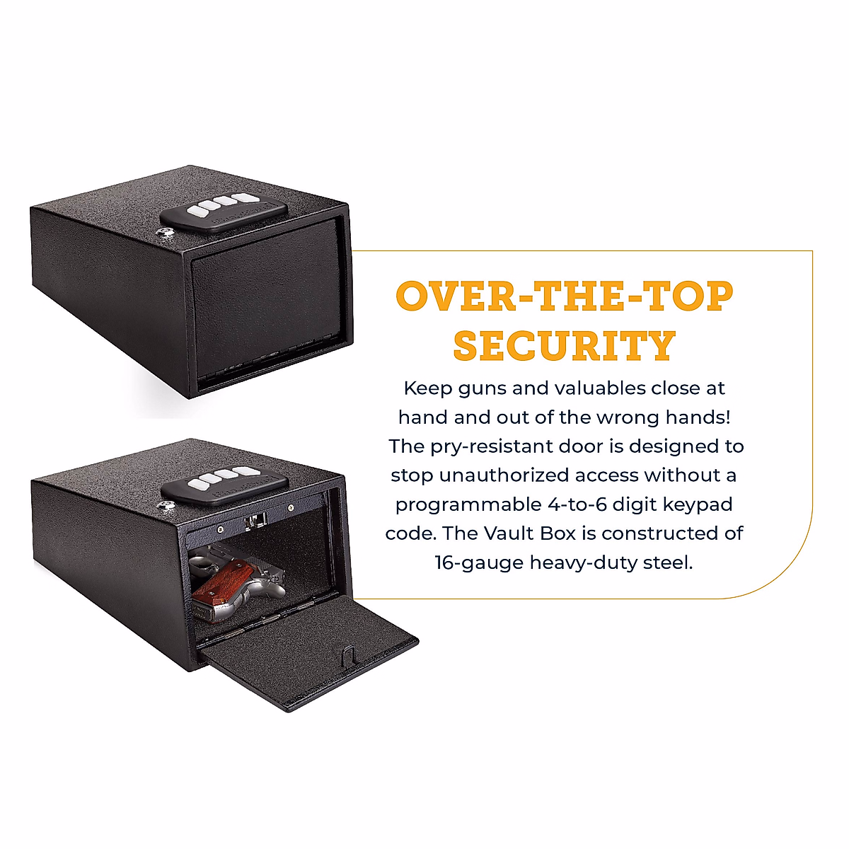 SnapSafe 1 Gun Keypad Vault – Keypad Handgun Vault Safe for Your Pistol and Valuables – 4-6 Keypad Entry with Backup Key – Black, Measures 12 (H) x 8.1 (W) x 5.25 (D) Inches – Item 75433