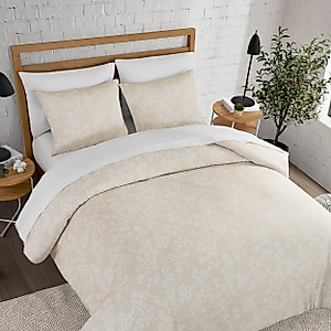 Lucky Brand Ava Floral Jacquard Duvet Cover Set - Beige - Twin/Twin XL Size - Luxurious Bedding Ensemble