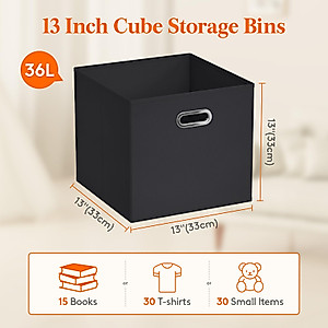 Lifewit 13 Inch Cube Storage Bins, 6 Packs Cube Storage Organizer, Foldable Decorative Fabric Storage Baskets for Organizing Home Organizers with Metal Handles for Shelves, Closet, Black