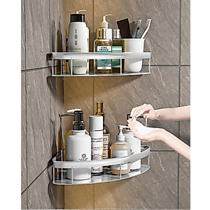 MXITA Corner Shower Caddy,Adhesive Shower Corner Organizer Shelves,Bathroom Shower Organizer Shelves，No Drilling, for Toilet, Bathroom, Dorm and Kitchen 2 Pack (black)