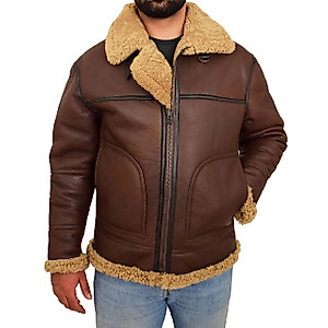 A1 FASHION GOODS Mens Brown Real Sheepskin B3 Flying Bomber Jacket Shearling Aviator Pilot Coat Larry (XXX-Large)