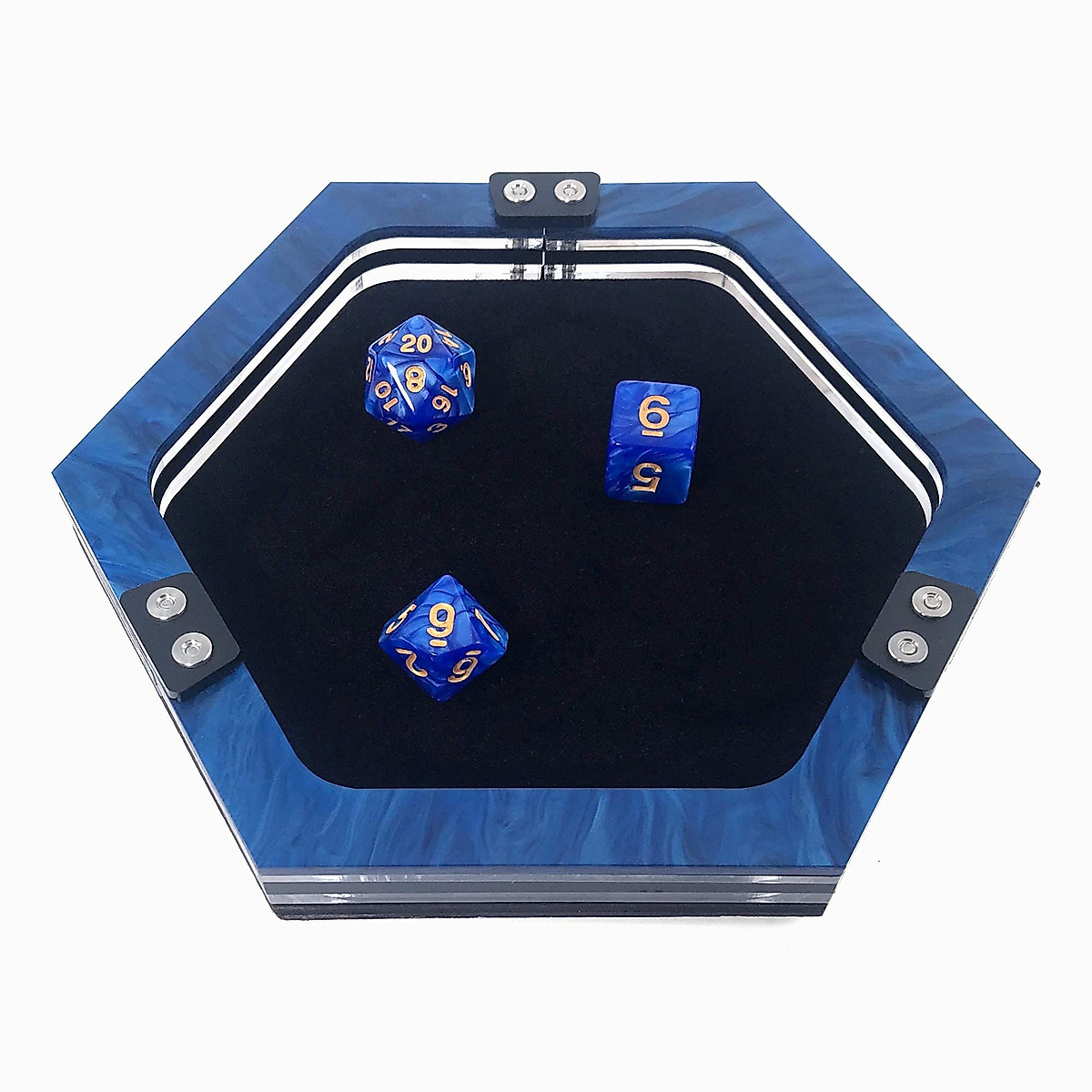 C4Labs Colour Lux Mini Hexagon Dice Tray & Dice Tower-Symphony Blue Bundle