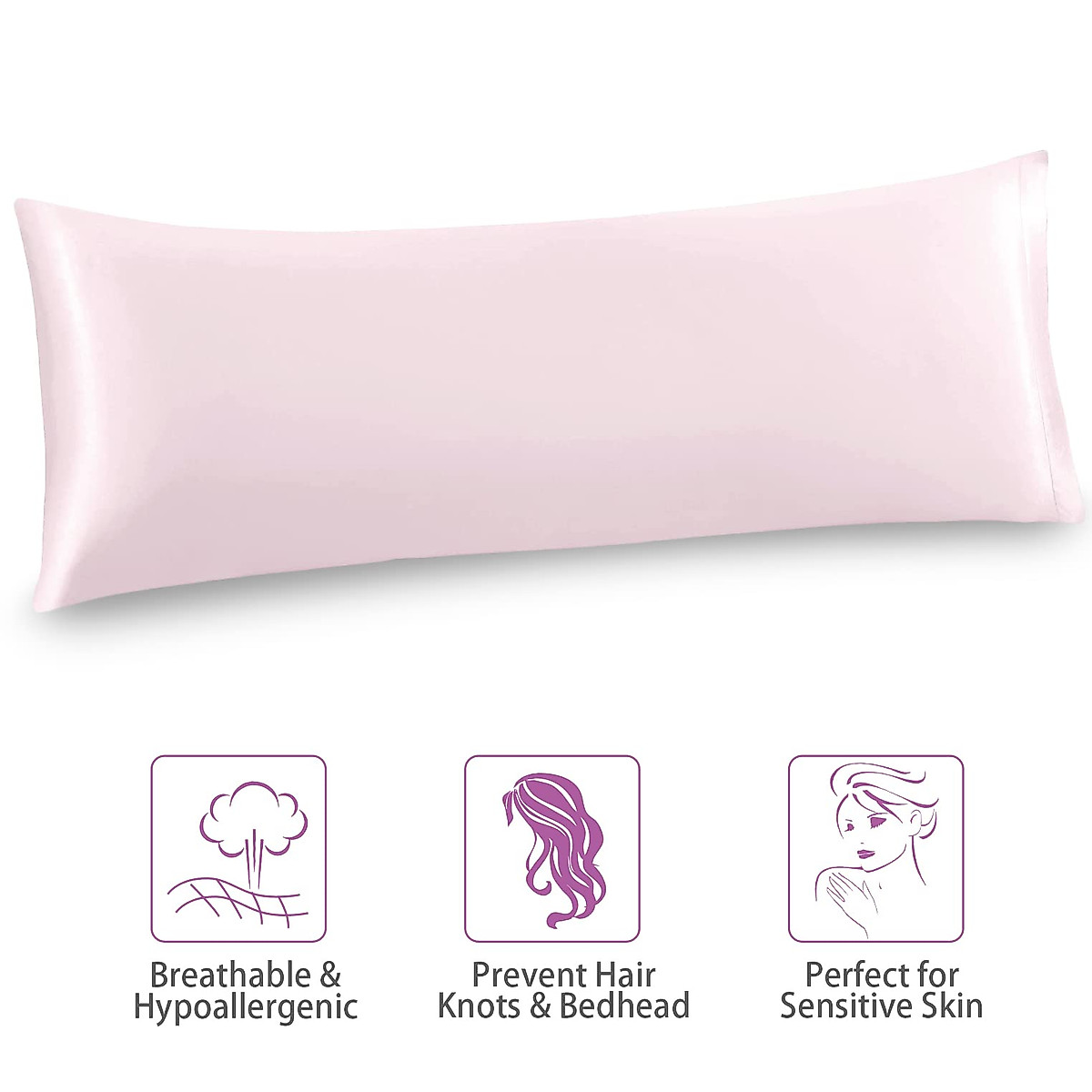 Cobedzy Satin Body Pillow Cover, 20x54 Body Pillow Cover Cooling, Blush Pink Body Pillowcase, Soft Silky Body Pillow Case with Envelope Closure