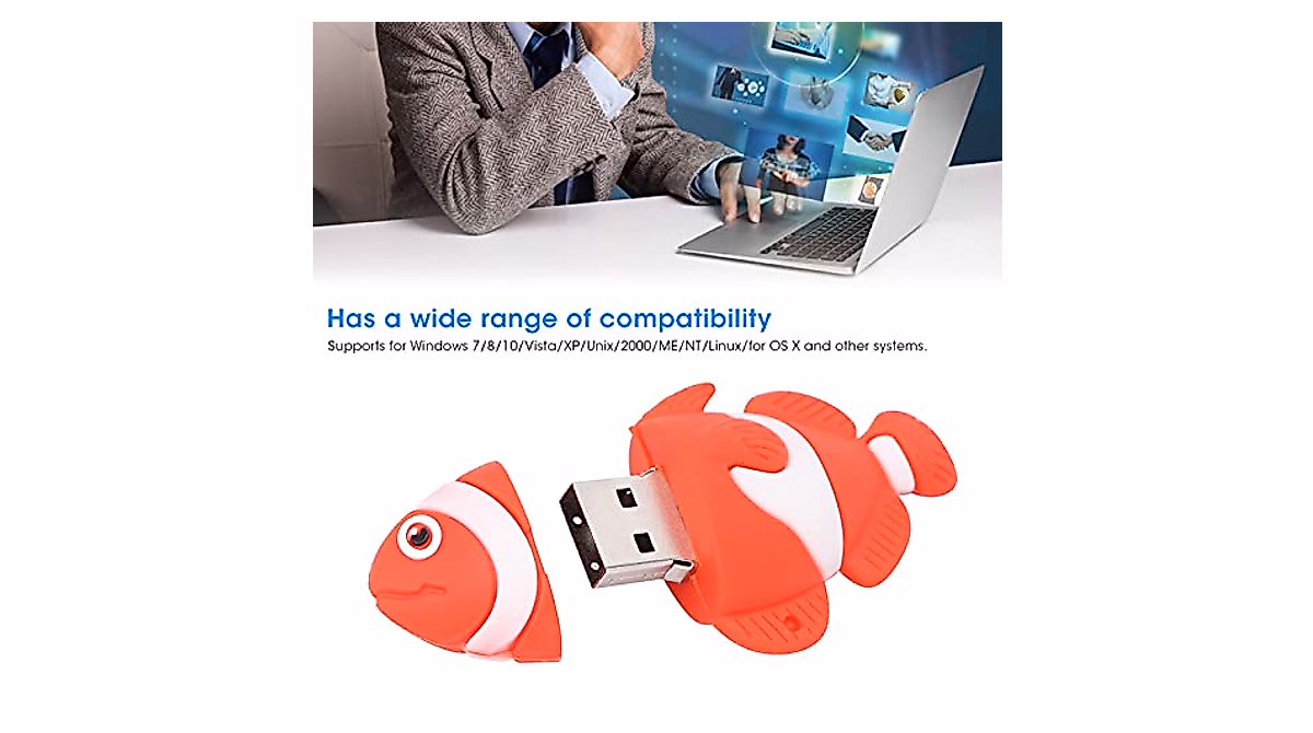GOWENIC Cartoon USB Flash Drive Cute Red Clownfish Shape Design U Disk ...