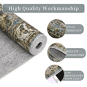 GarveeHome Washable Area Rugs 4x6 Rug Vintage Area Rug for Bedroom Non Slip Entryway Rug Chenille Living Room Rugs Distressed Non Shedding Stain Resistant Carpet for Nursery Office Blue 4'x6'