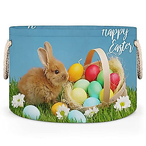 Happy Easter Funny Rabbits (9) Large Round Baskets for Storage Laundry Baskets with Handles Blanket Storage Basket for Bathroom Shelves Bins for Organizing Nursery Hamper Girl Boy