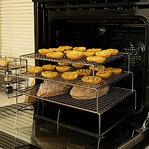 LANEJOY 3-Tier Stackable Cooling Racks for Cooking and Baking Stainless Steel Wire Cooling rack Oven & Dishwasher Safe (15 * 10 * 3 inch LYW02A)
