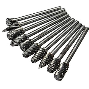 Luo ke 10 pcs Aluminum Cutting Burs - 1/8'' Shank Double Slot Tungsten Carbide Burrs Drill Bit Set for Dremel Rotary Tools