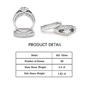 Jeulia 4Carat Women Curved Two Tone Skull Rings Sterling Silver White Diamond Bridal Ring Set Round Cut Halo Engagement Rings Cubic Zirconia Eternity Band Promise Wedding Anniversary (7)