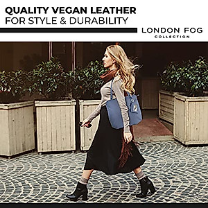 LONDON FOG FLORIANA Satchel for Women, Vegan Leather Shoulder Bag with ID Wallet - Denim