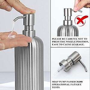 Gaussra Vertical Stripe Stainless Steel Soap Dispenser Set with Silicone Tray - 18 Oz Brushed Nickel Soap Dispenser Bathroom, Hand Dish Soap Dispenser for Kitchen Sink, Premium Farmhouse Kitchen Decor