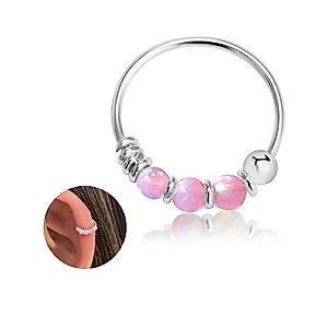 Handmade Silver Single 10MM Cartilgae Helix Piercing Hoop Earring with Trio Pink Opal, 925 Sterling Silver Very Small 10MM Thin 22 Gauge Hoop for women, By Miya Jewelry Creations