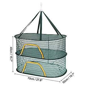 PATIKIL Folded Mesh Clothes Hanging Dryer, Double Layer Sweater Drying Rack, 70cmx50cm, Green