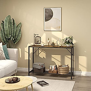 LAATOOREE Console Table, 41.7" Industrial Entryway Table with Shelf, Narrow Sofa Table for Hallway, Entrance Hall, Foyer, Corridor, Living Room - Wood Look Metal Frame - Rustic Brown