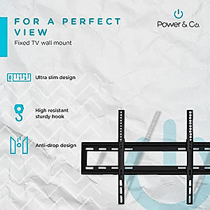 Power & Co. – Fixed TV Wall Mount Bracket for 32″ to 75″ Inches Screens – Supports Up to 154 Lbs – Improved Anti-Glare Technology