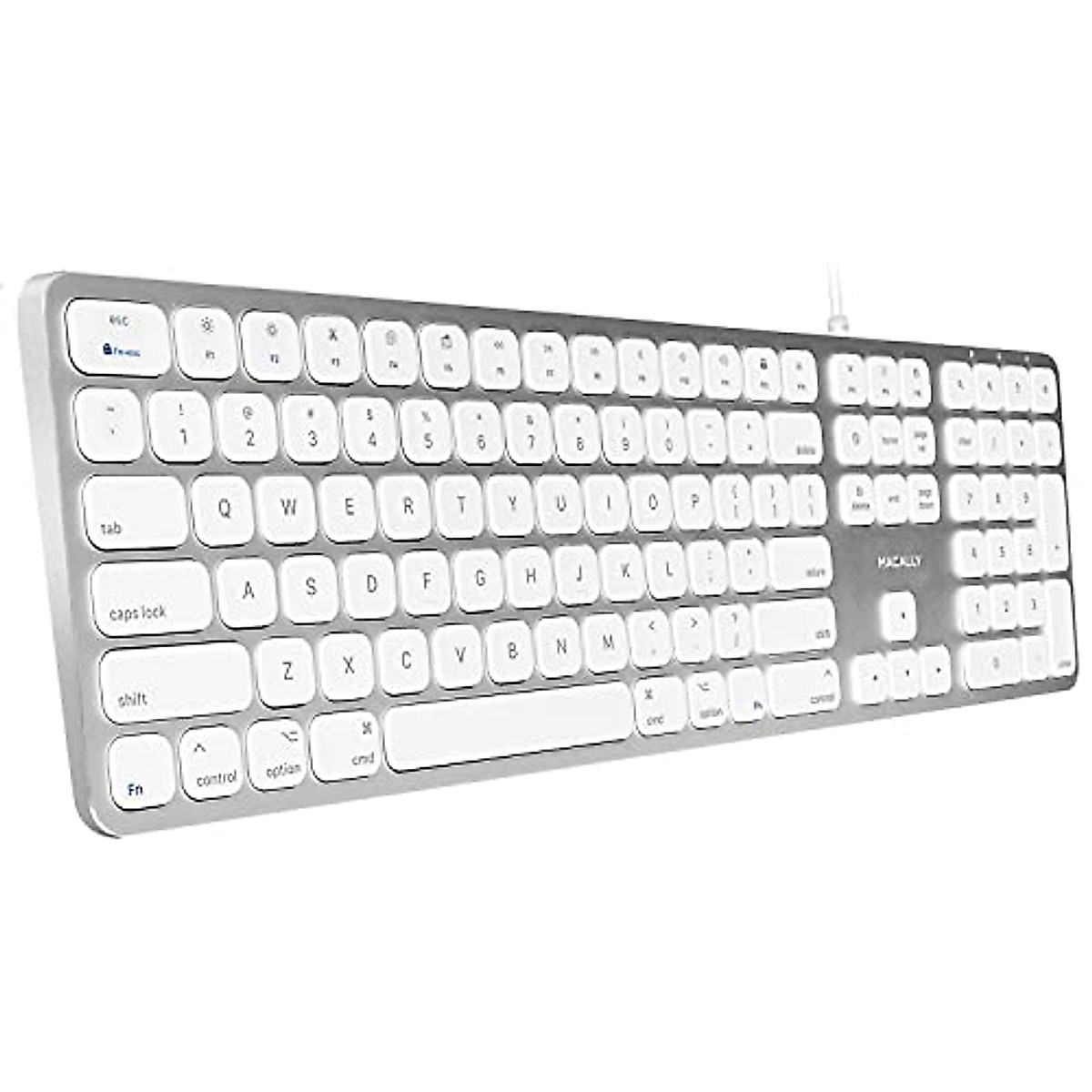 Macally Premium Wired Mac Keyboard with Number Keypad and 2 Port Hub - Compatible Apple Keyboard Wired - Extended USB Keyboard for Mac Mini/Pro, iMac, MacBook Pro / Air (Silver Aluminum)