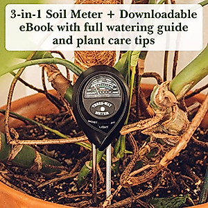 Classy Casita 3-in-1 Garden Soil Tester- Three Way Plant Soil Test Kit to Measure Soil Moisture, pH-Value, and Sunlight, Indoor and Outdoor Measuring Tool for House, Garden, Lawn,& Farm, Black.