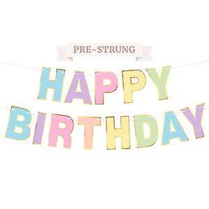 Pre-Strung Happy Birthday Banner - NO DIY - Pastel Birthday Party Banner - Pre-Strung on 8 ft Strands - Pastel Multi Color Rainbow Macaron Birthday Party Decorations For Kids Boys & Girls. Did we