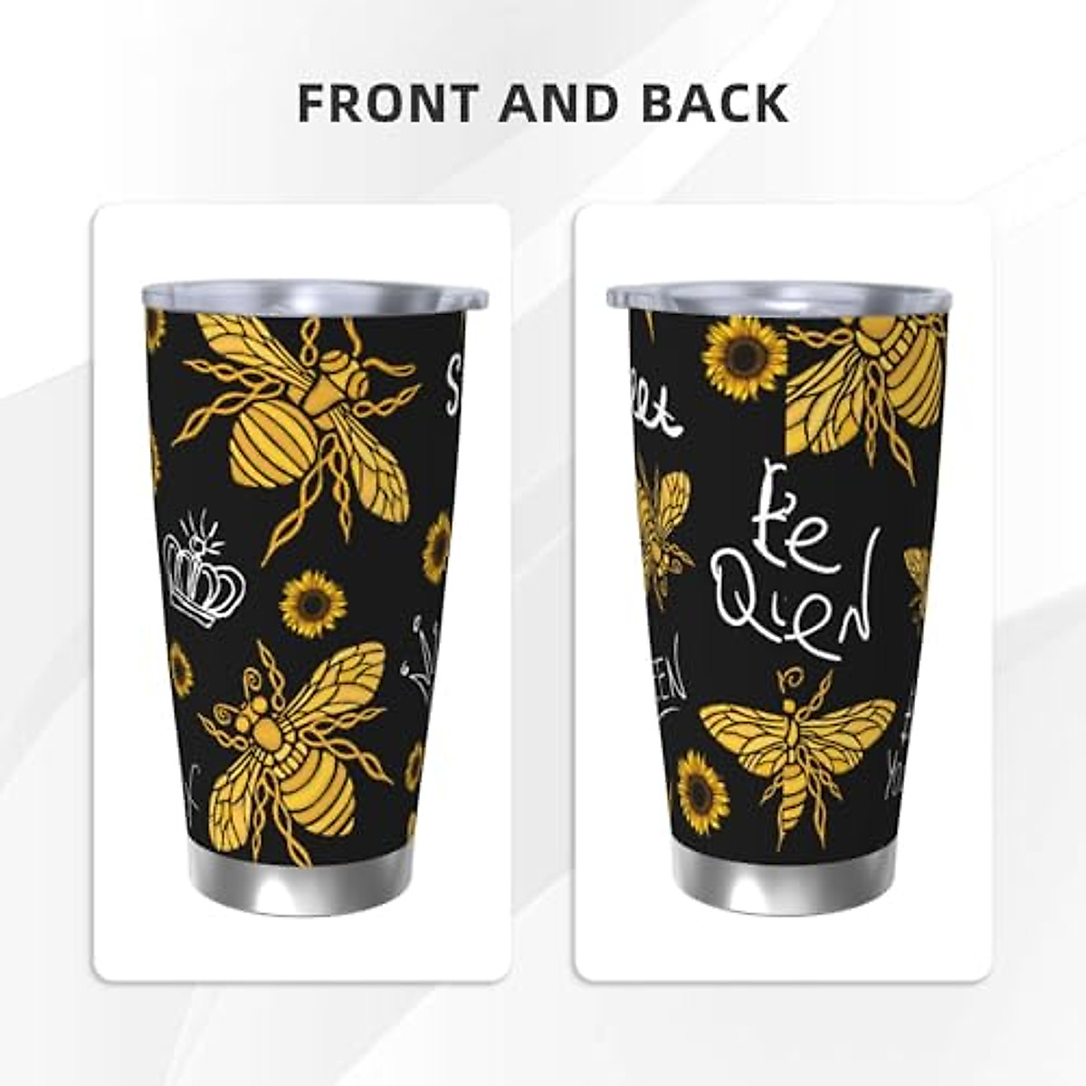 AYCZN Sweet Honey Bee 20 OZ Tumbler Stainless Steel Travel Coffee Mug, Sunflower Bee Insulated Water Bottle with Lid and 2 StrawsLeakproof Thermal Cup