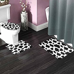 AOYEGO Black and White Cow Pattern 3 Pieces Bathroom Rugs Set Spots Farm Milk Animal Skin Camouflage Non Slip 23.6X15.7 Inch Soft Absorbent Polyester for Tub Shower Toilet