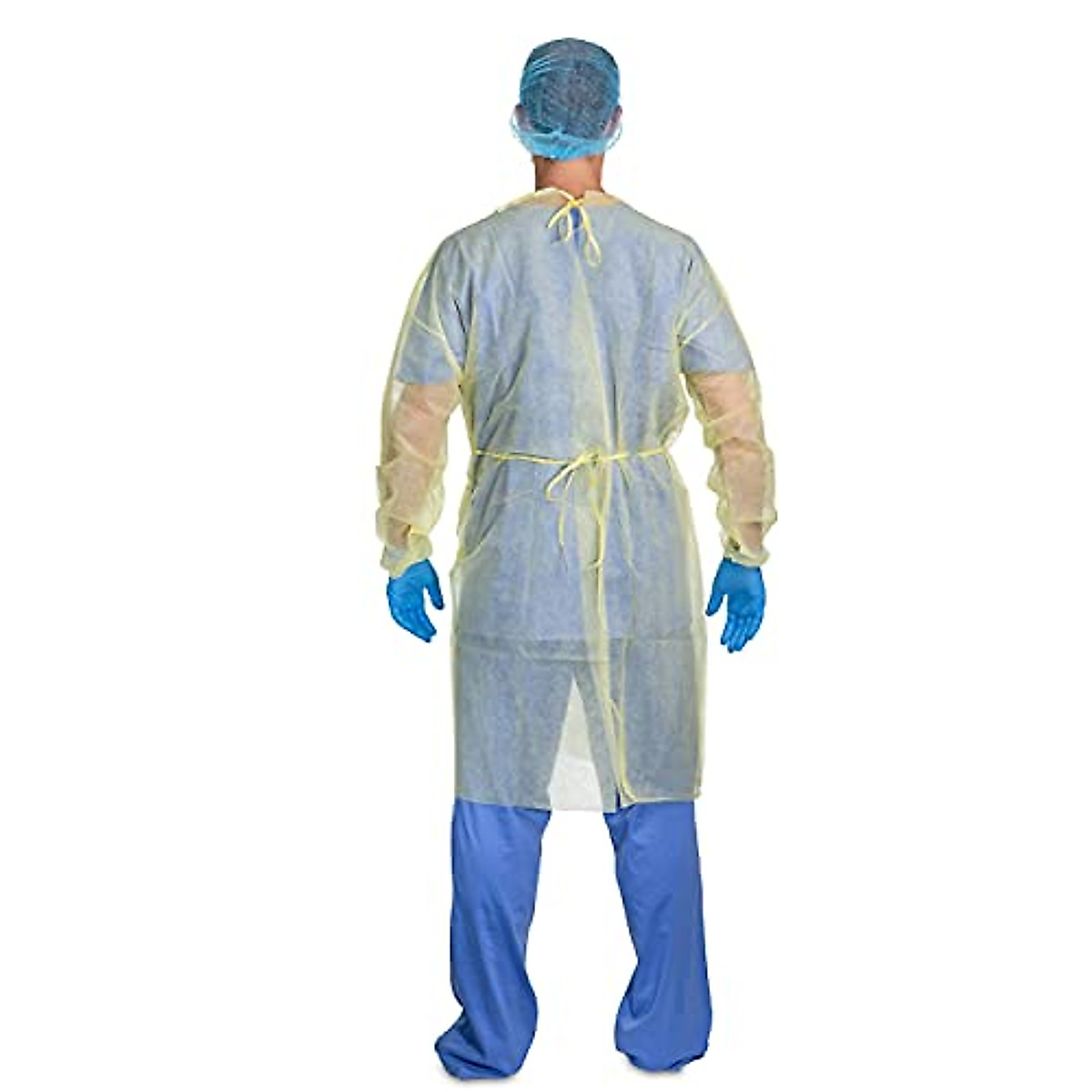 Disposable Isolation Gown | Yellow | One Size Fits All | Fluid Resistant Protective Gowns (10 Pack)