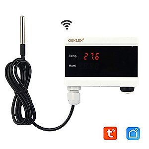 GONLEN Tuya WiFi Temperature Thermometer Humidity Hygrometer Detector Alarm Sensor Smart Life App Alert Home Thermostat Controller Remote Monitoring (A: Only Temperature)