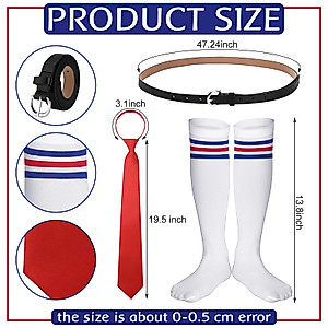 Xtinmee 3 Pcs Halloween Costume Set for Adult Men - Yellow Square Costume Accessories Set with Red Necktie, 3 Stripes Sports Soccer Team Socks, Black Belt for Sponge Cosplay