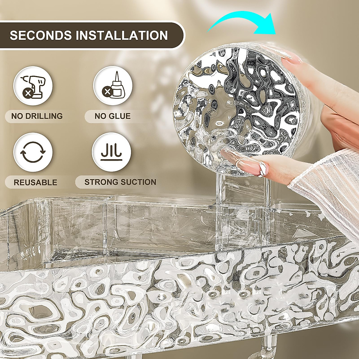 JAILOG 2 Pack Corner Shower Caddy, Removable Suction Cup Shower Shelf Adhesive Bathroom Shower Organizer Detachable Shower Self with 8 Hooks Kitchen Caddy Spice Rack (Clear - 2 Pack)