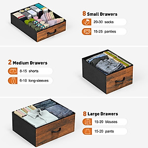 YaFiti 18 Drawer Dresser, Tall Dressers for Bedroom, Extra Large Capacity Fabric Storage Dresser with Wooden Top and Sturdy Metal Frame for Living Room, Closet, Hallway (Rustic Brown)