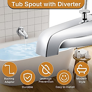 Enhon Tub Spout with Rear Diverter, Bathtub Spout Fitting 1/2-Inch or 3/4-Inch IPS, 5-1/4 Inch Length Bathroom Bathtub Faucet with Adapter, Chrome Finish