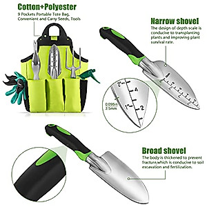 Gardening Tools,Garden Tools Set 9 Piece, Aluminum Garden Hand Tools Set Heavy Duty, Ideal Garden Tool Kit Gifts for Women, Outdoor Hand Tools with Garden Gloves,Trowel and Organizer Tote Bag