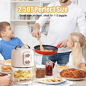 WOOLALA 360° Visible Glass Air Fryer, 2.5-Qt Air Fryers Oven Oil-free Low Fat Cooking, Compact Air Fryer with Automatic Timer and Temperature Control, Great for 1-3 People Use