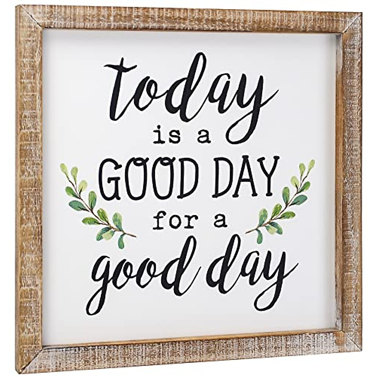 SANY DAYO HOME Today is A Good Day to Have A Good Day Inspirational Sayings Wall Decor Signs 12 x 12 inch Rustic Wood Framed Modern Farmhouse Wall Hanging Art (with Leaves)