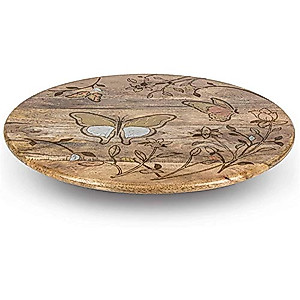 22" Brown Butterfly Lazy Susan Turntable Round Rotating Tray