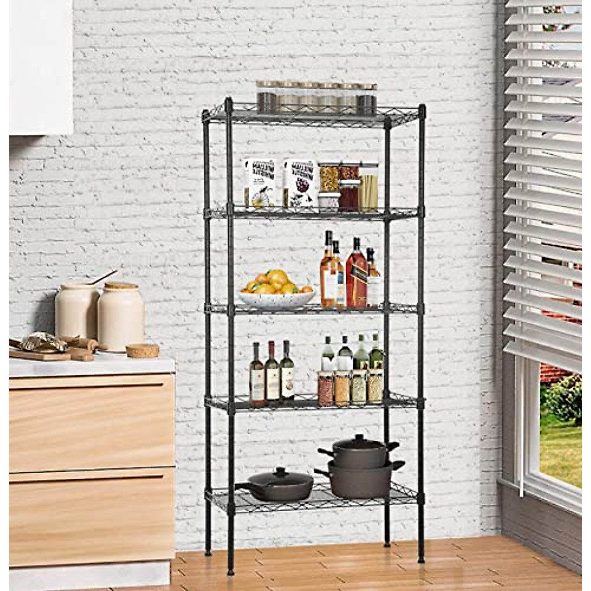 YYkokocat 5-Tier Wire Shelving Adjustable Metal Shelving Unit 48" H Storage Shelves Wire Rack Shelf Organizer for Closet Bathroom Kitchen, 750LB Capacity, 21.5L x 11.6W x 47.6H, Black
